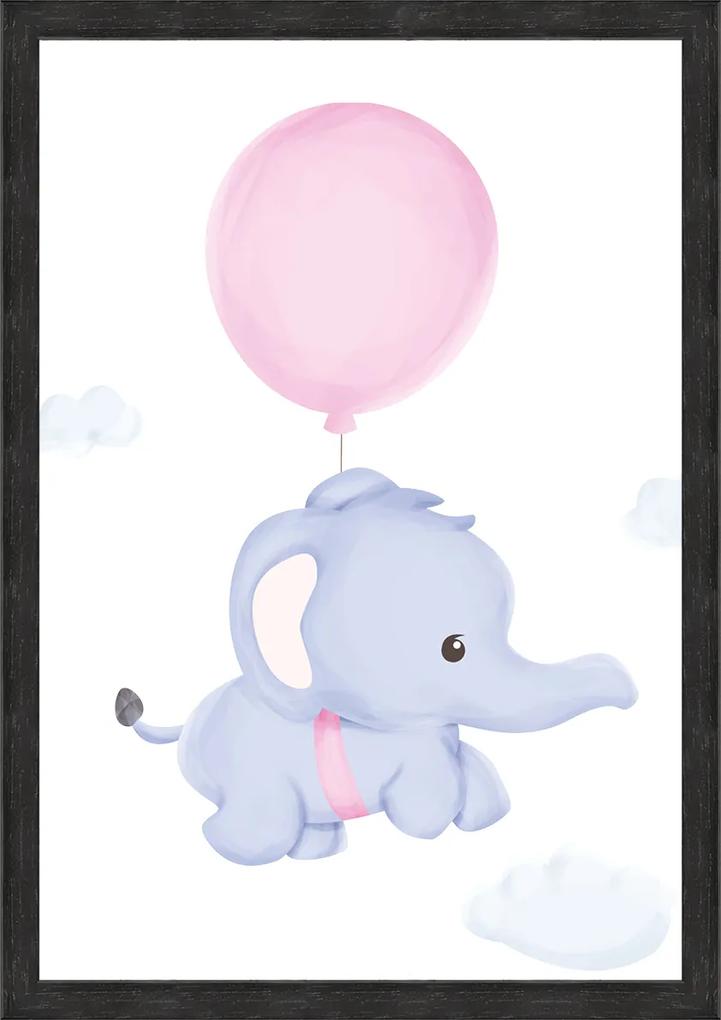 Plakát zvířátka sloník na balónku - Obraz, Plakát Velikost: B2 - 50x70 cm, Volba rámu: bez rámu