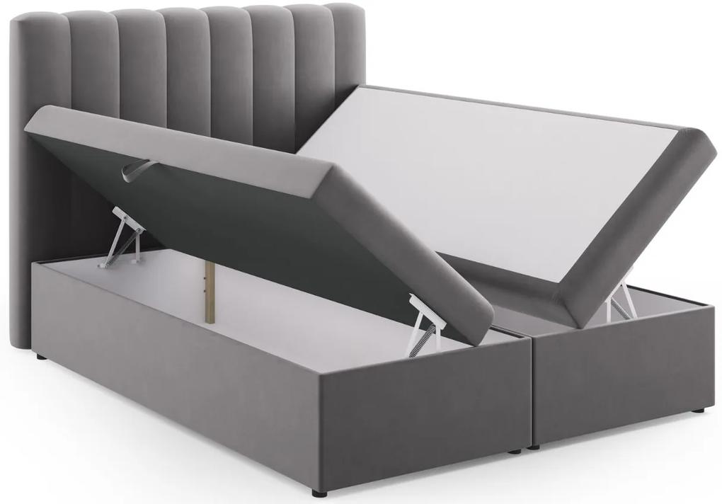 Šedá sametová dvoulůžková postel boxspring MICADONI Kelp 160 x 200 cm
