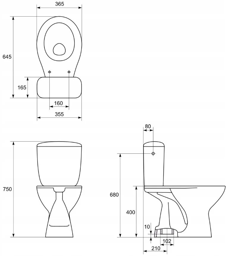 Cersanit President, kombi wc se splachováním 3/6l, vertikální odtok + s antibakteriálním sedátkem z polypropylenu, bílá, K08-029
