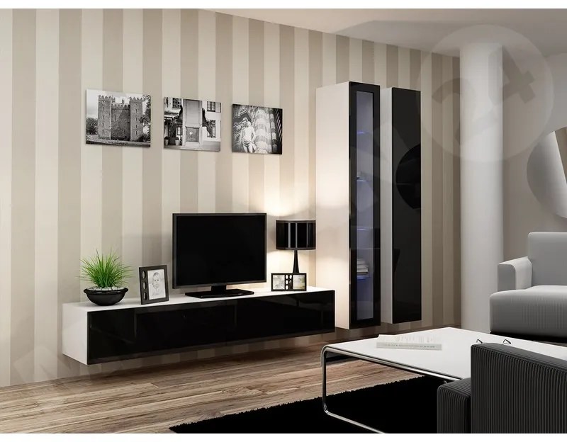 Obývací stěna Zigo III, Osvětlení: osvětlení LED - bílé, Barva: černý / černý lesk