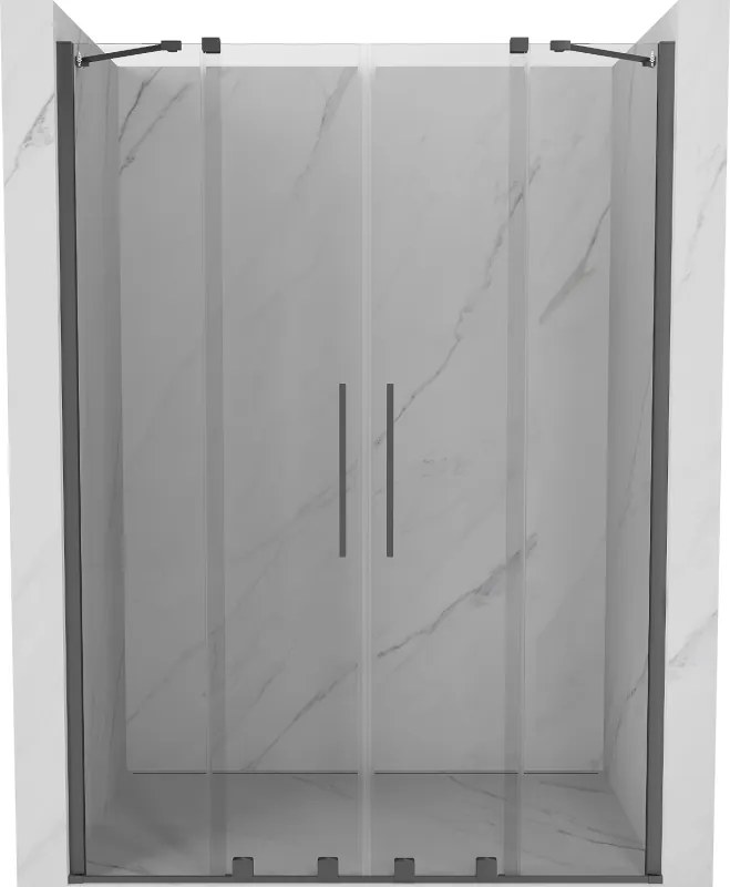 Mexen Velar Duo, posuvné sprchové dveře do otvoru 160 cm, 8mm čiré sklo, broušený grafit, 871-160-000-02-95