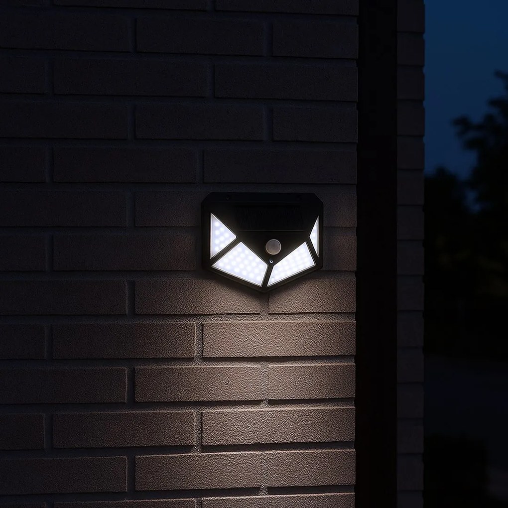 Exteriérové solární nástěnné LED svítidlo Batman, 1x LED 3w, černá, pohybový senzor