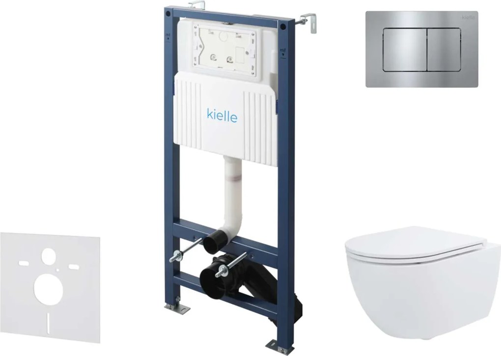 kielle Genesis New - Set předstěnové instalace, klozetu Oudee, Vortex Rimless+, sedátka softclose a tlačítka Gemini New III, lesklý chrom 30502SS08