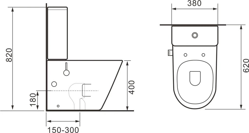 Erga Tina, WC kombi mísa 620x365x820 mm, Rimless + funkce bidetu + toaletní sedátko, bílá lesklá, ERG-V03-TINA-RIM-BID-WH