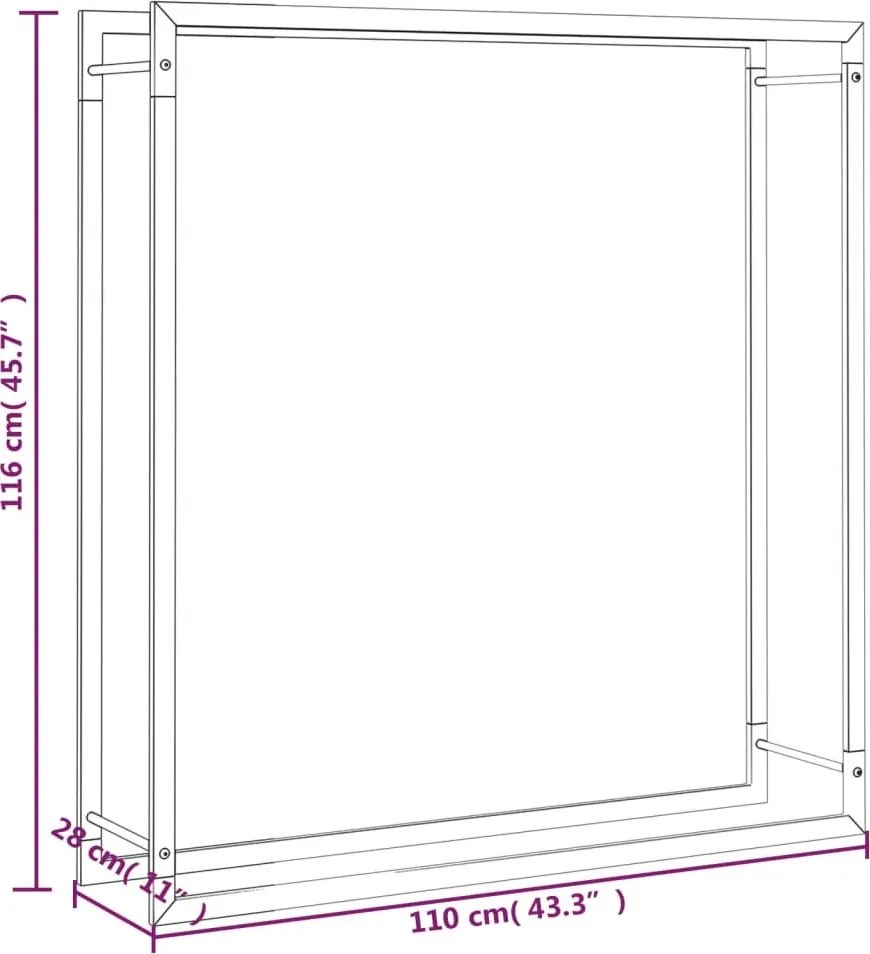 vidaXL Stojan na palivové dřevo matný 110x28x116 cm ocel [350310] Barva: Černá