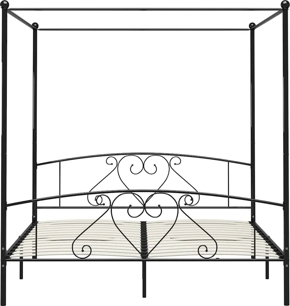 Rám postele s nebesy černý kovový 200 x 200 cm 284439