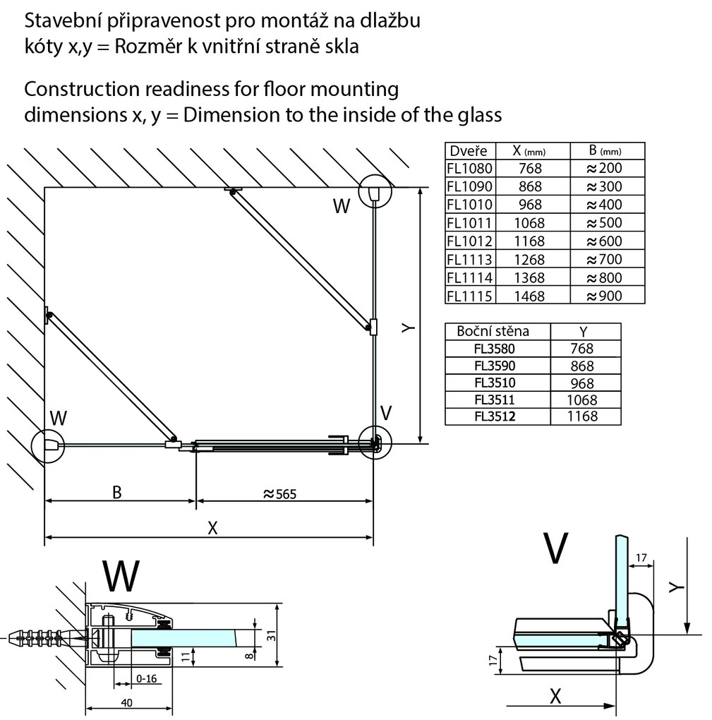 Polysan, FORTIS LINE sprchové dveře 1000mm, čiré sklo, pravé, FL1010R