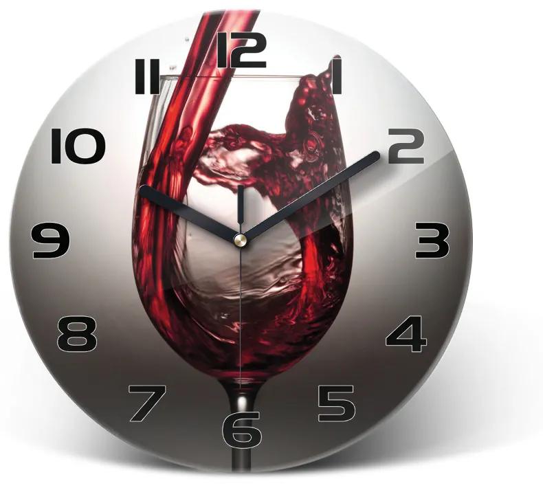 Wallmuralia Skleněné hodiny kulaté Červené víno fi 30 cm
