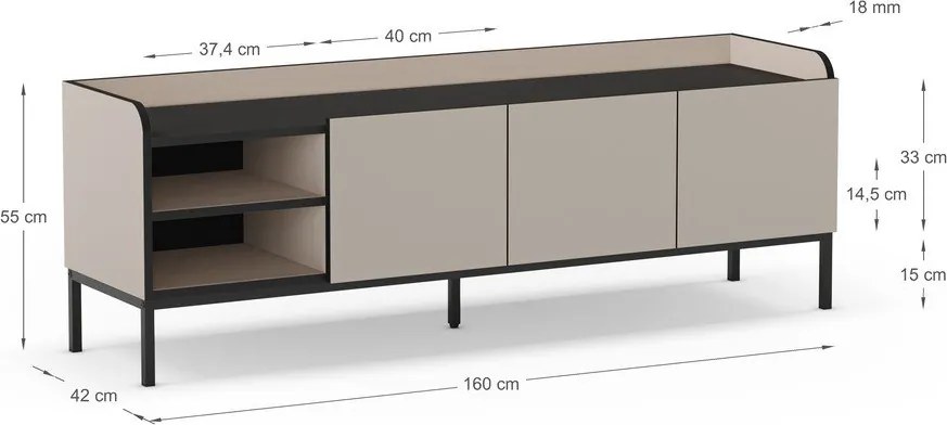 Krémový TV stolek 160x55x42 cm Adara – Marckeric