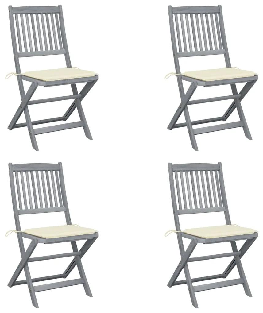 3064565 vidaXL Skládací zahradní židle s poduškami 4 ks masivní akáciové dřevo