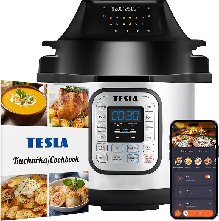 TESLA EliteCook K70 WiFi Duo - multifunkční elektrický tlakový hrnec a horkovzdušná fritéza