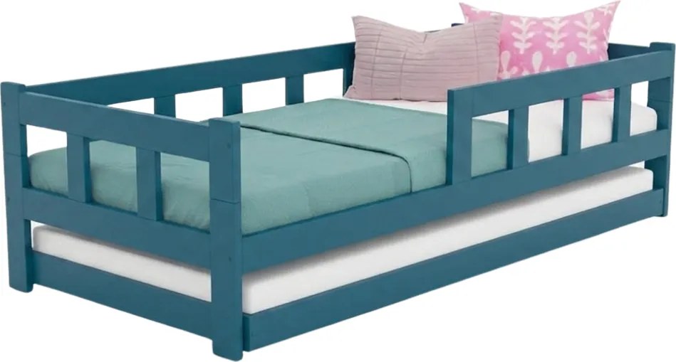 Benlemi Dřevěná jednolůžková postel FENCE 4v1 se zábranou a přistýlkou Zvolte barvu: Béžová, Zvolte rozměr: 90x190 cm, Zvolte zábranu: S jednou zábranou vpravo