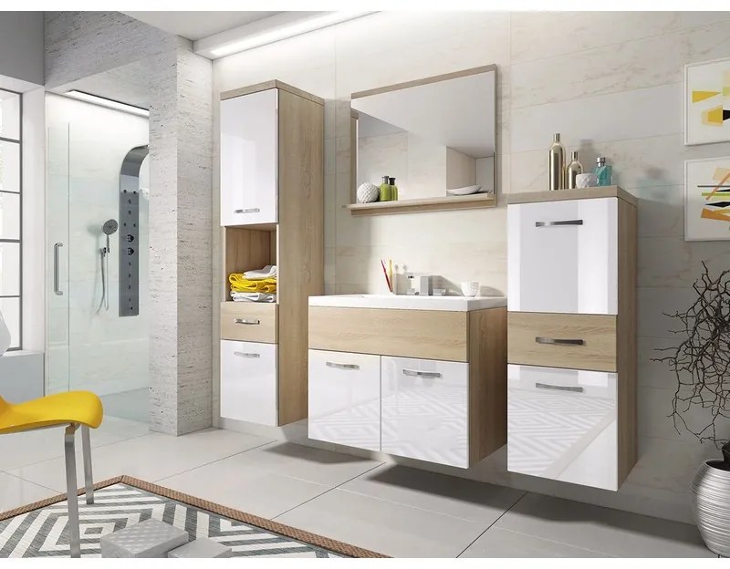 Koupelnový nábytek Lumia, Barva: bílá / bílý lesk, Sifon k umyvadlu: ano, Baterie: Platino BCZ 020M