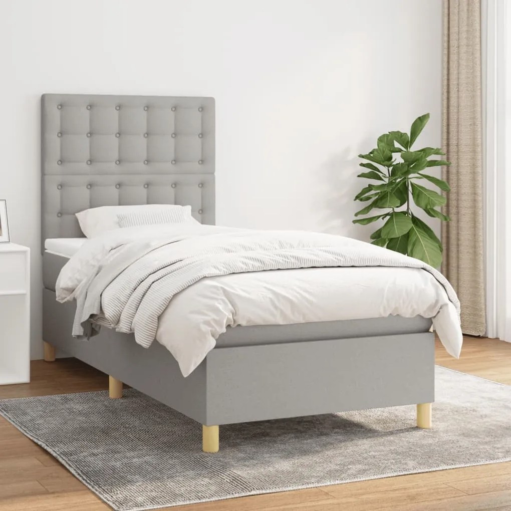 Box spring postel s matrací světle šedý 100 x 200 cm textil