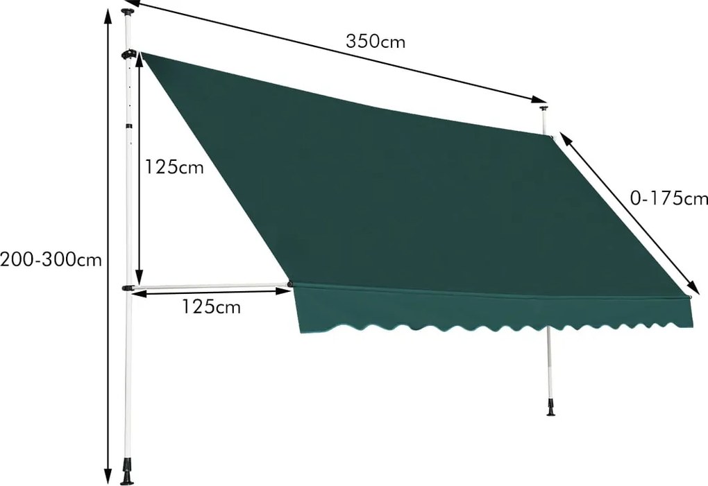 Costway Upínací markýza 350 cm široká balkónová markýza bez vrtání, odolná proti