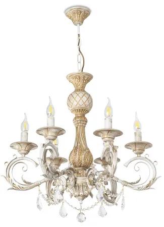 Light for home - Závěsný lustr na řetězu 19605 "BOSFOR CRYSTAL", 6x40W, E14, bílá, zlatá, patina