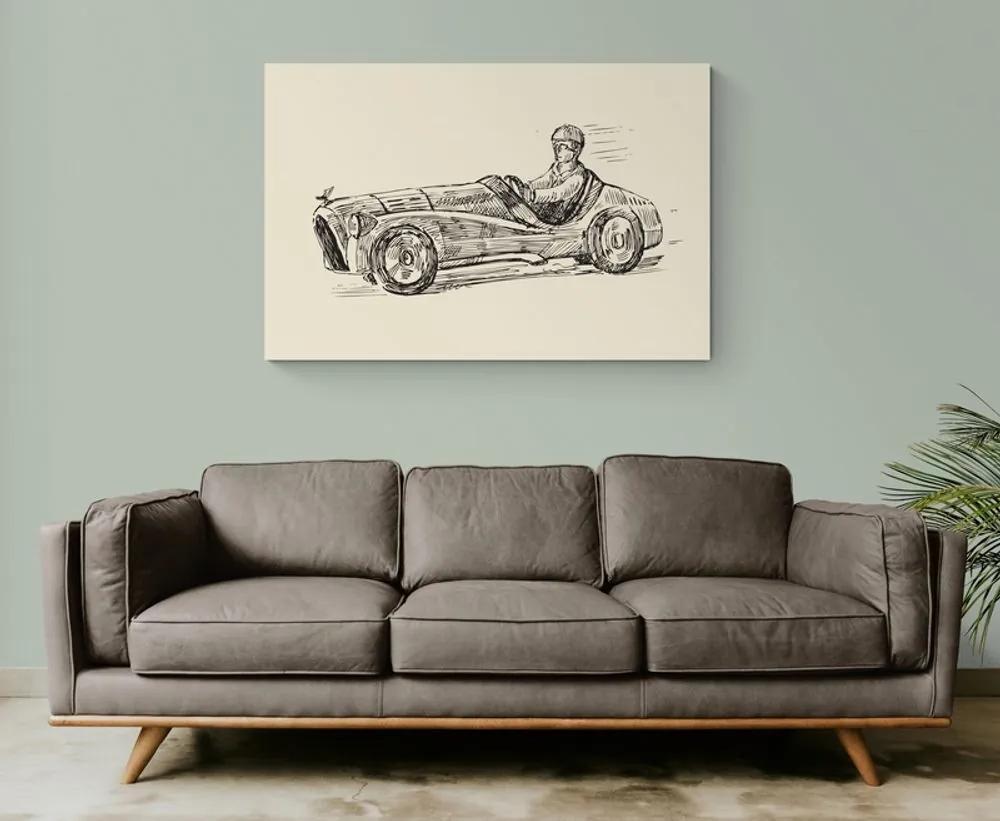 Obraz závodní auto v retro provedení - 90x60 cm