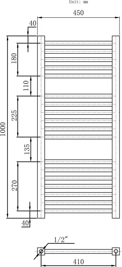 Gamma Erga Proper, topné těleso 1000x450 mm, 521W, černá, ERG-LAV-PROP-10045-BK