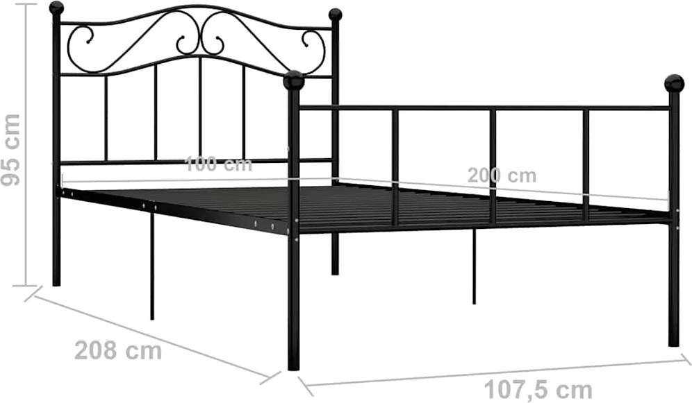Rám postele černý kov 100 x 200 cm 284524
