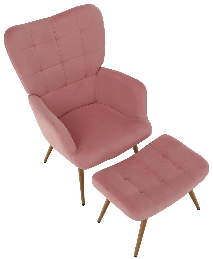 Relaxační křeslo ušák s podnožkou LUMEN - růžová Velvet látka