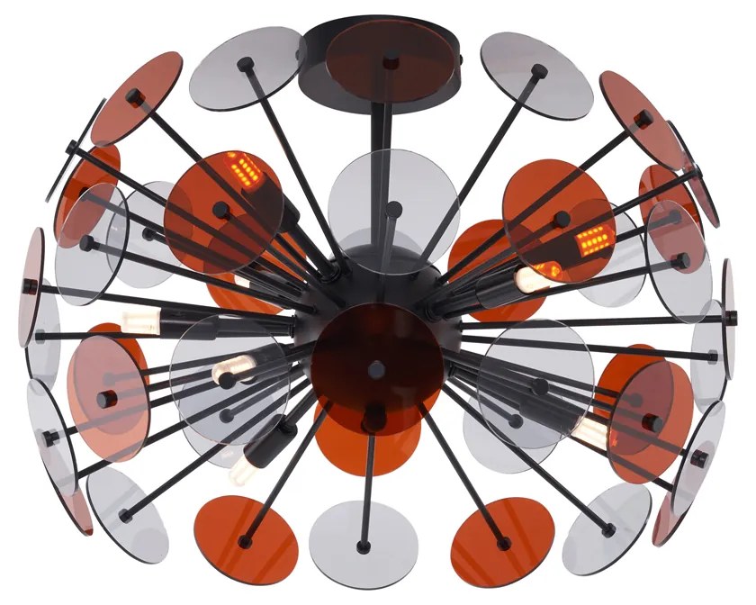 Art Deco stropní svítidlo černé s jantarovou a kouřovou - Atomic