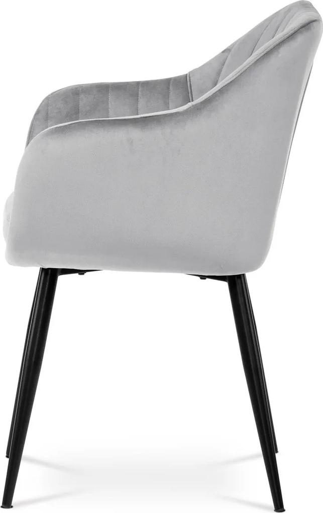 Autronic Jídelní židle, potah stříbrná matná sametová látka, kovové nohy, černý matný lak PIKA SIL4