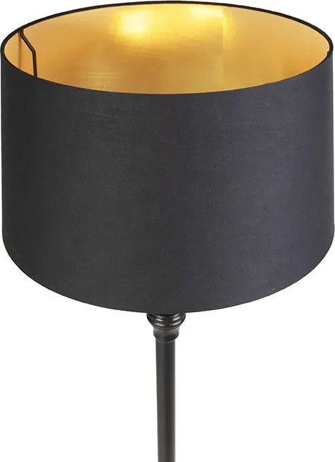 Stojací lampa s bavlněným stínítkem černá se zlatem 45 cm - Classico