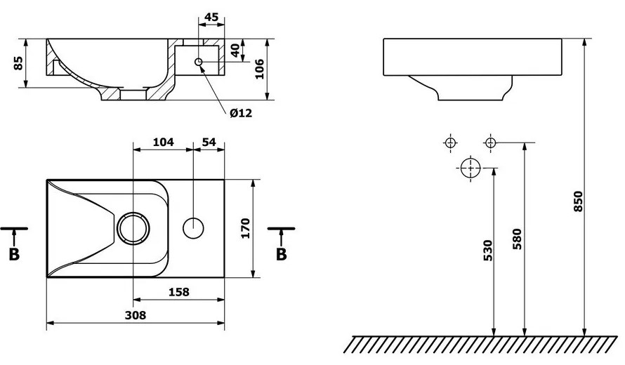 Betonové umývátko v mentolové barvě 31x17 cm Piccolino – Sapho