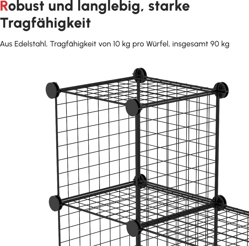 HOMCOM Regálový systém DIY z ocelového drátu, 9 přihrádek na boty, černý, do obývacího pokoje, 35x35x35cm, prostorově úsporný a moderní