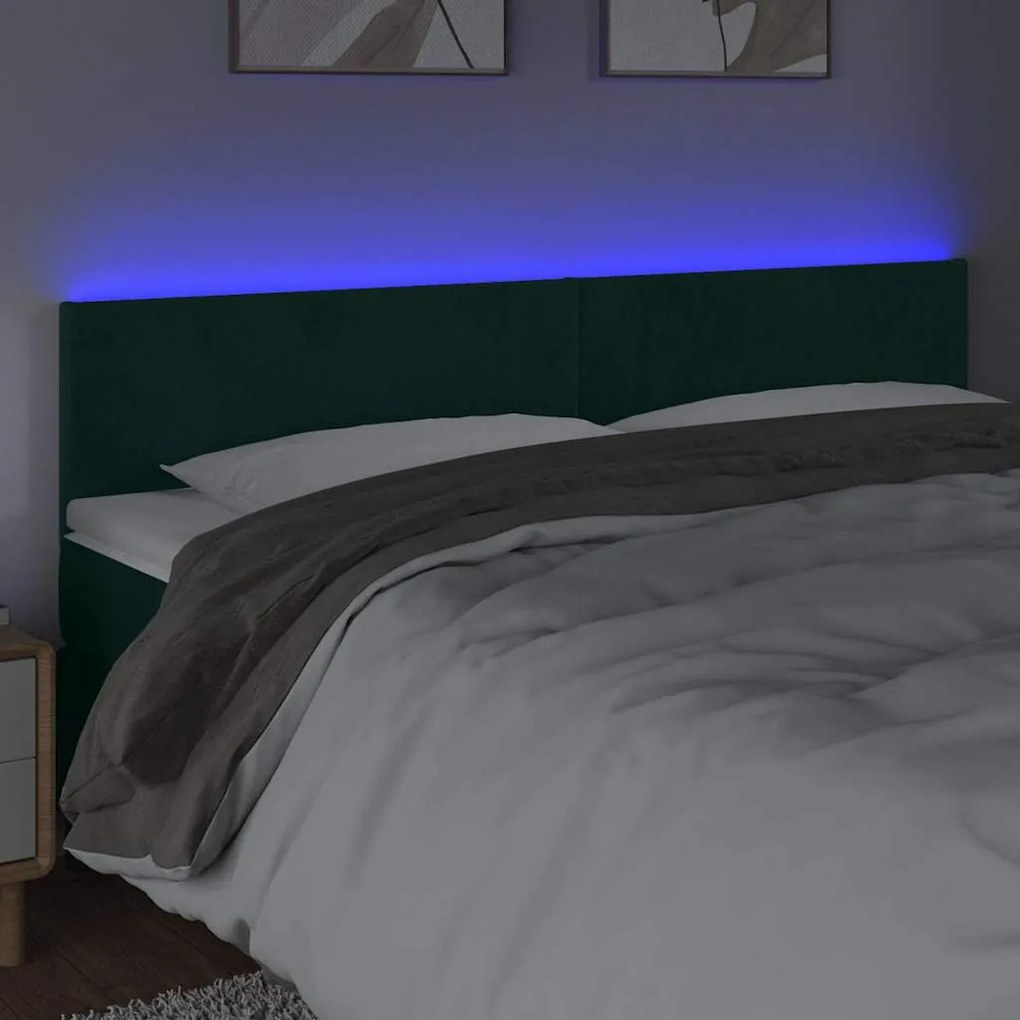 Čelo postele s LED tmavě zelené 160x5x78/88 cm samet 3121389