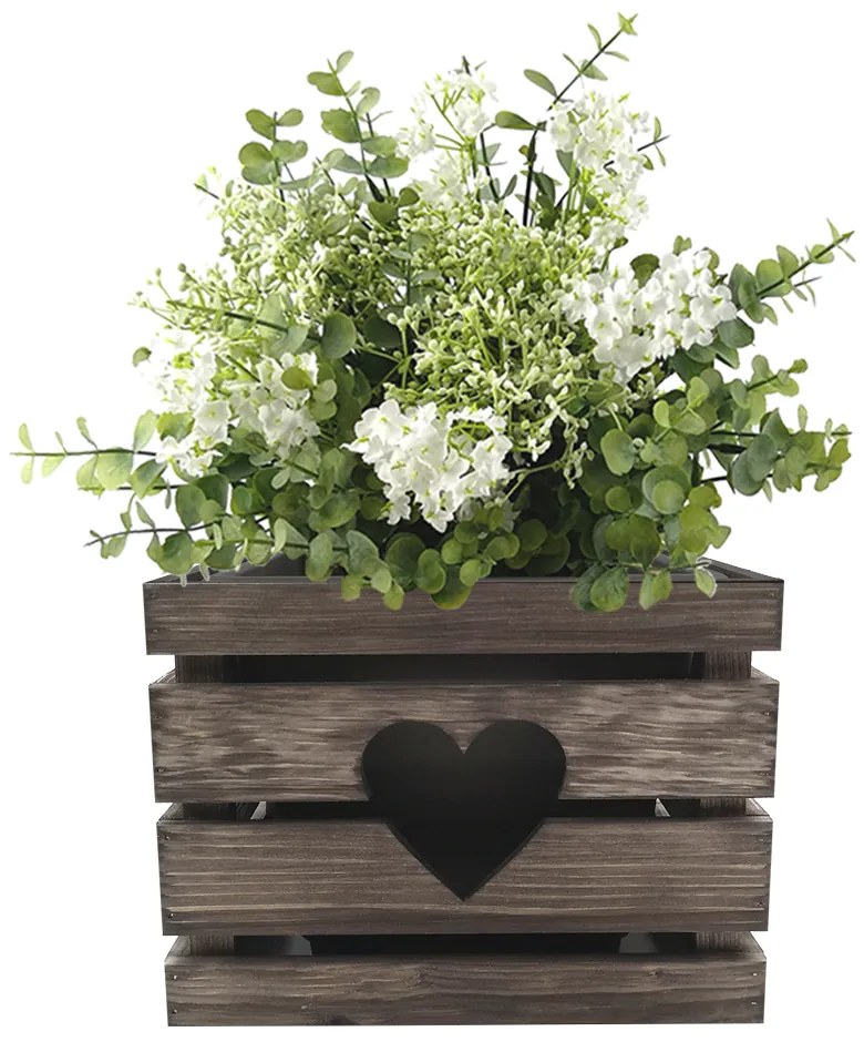 AMADEA Dřevěný obal na květináč se srdcem tmavý, 27x27x20 cm Český výrobek