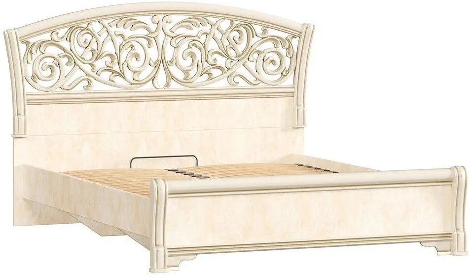 Manželská postel 160x200cm Sofia s ornamentálním čelem a ortopedickým roštem - béžová/lento