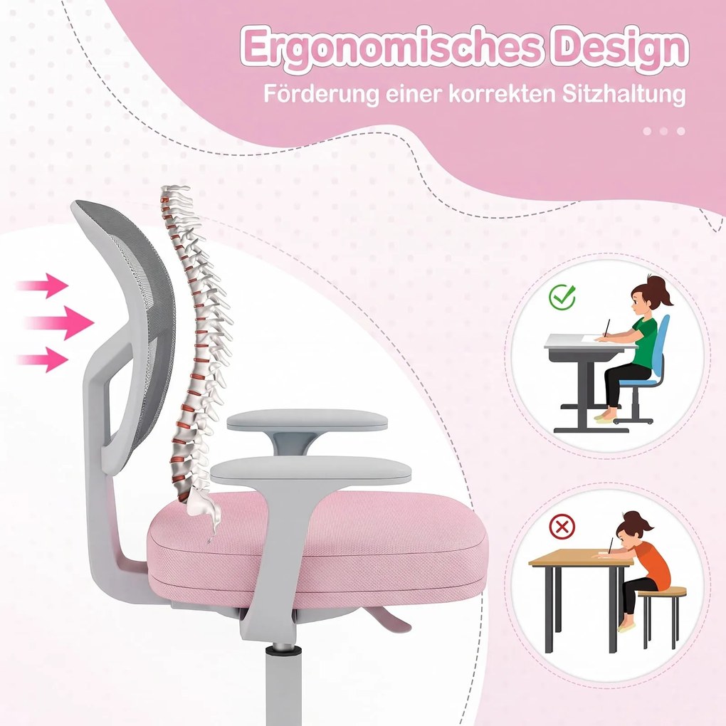 Costway Ergonomická dětská psací židle s nastavitelnou výškou a samosvornými