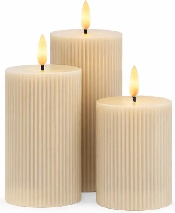 LED svíčky z pravého vosku dobíjecí Smilla, sada 3 ks, výška 10/12,5/15 cm, ø 7,5 cm, šedá, bez stanice