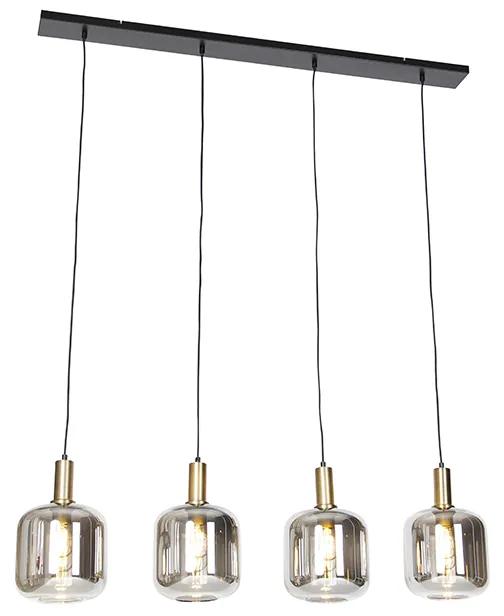 Designová závěsná lampa černá se zlatou s kouřovým sklem 4-světla - Zuzanna