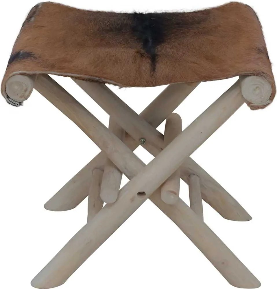 Skládací stolička kozí kůže a masivní teak 288815