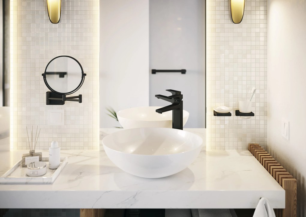 Hansgrohe AddStoris, kosmetické zrcadlo Ø188 mm, černá matná, HAN-41791670