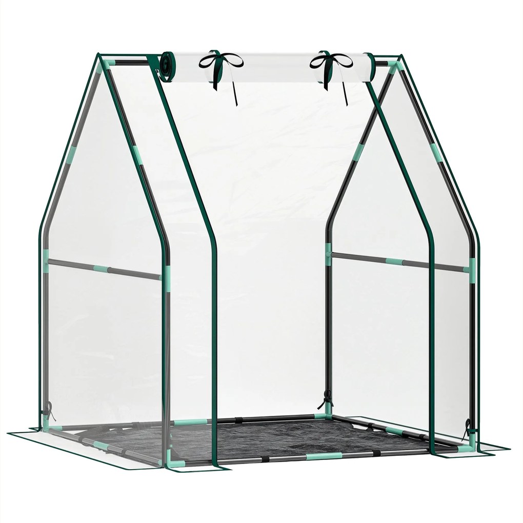 Outsunny Malý Skleník na Zahradu s Zipovým Dvířky, Voděodolný PE Textil, Ocelový Rám pro Pěstování Rostlin a Kvěin 90x90x105 cm Průhledný | Aosom