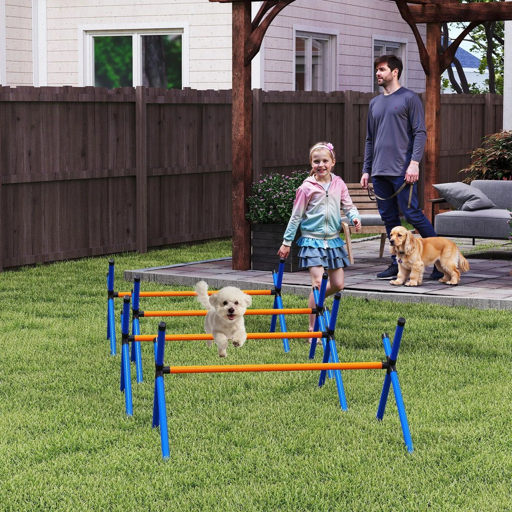 PawHut Agility set pro psy, 4dílné agility vybavení s překážkami, taška na přenášení Výškově nastavitelný tréninkový set pro malé psy