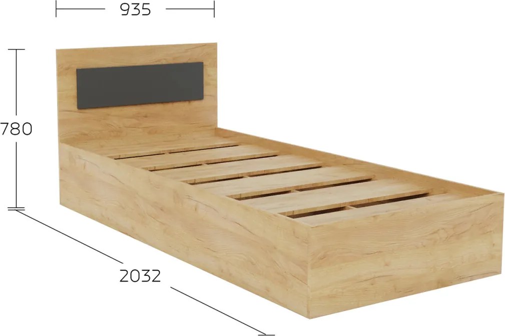 Jednolůžková postel 90x200 dub kraft zlatý / šedý grafit Viva