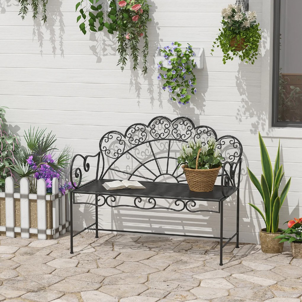 Zahradní lavička Outsunny 2místná kovová 107 x 55,5 x 90,5 cm robustní nerezavějící odolná proti povětrnostním vlivům pro zahradu balkon park černá |…