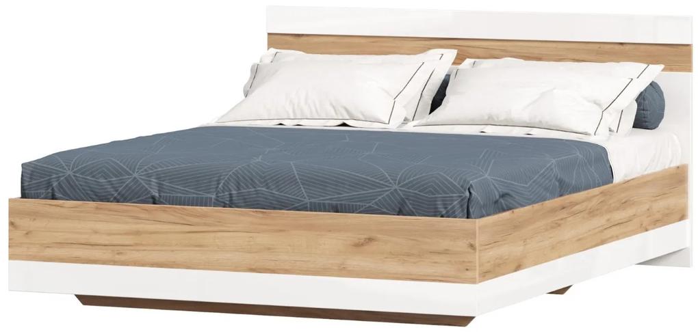 Manželská postel Markus 160x200cm - bílý lesk/dub zlatý