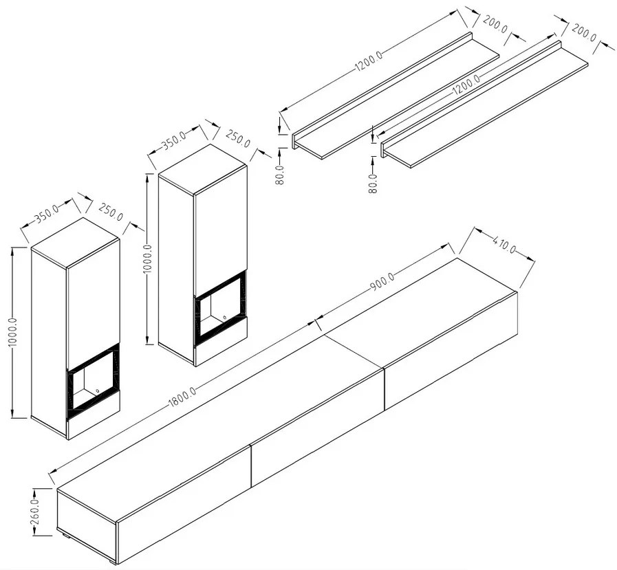 Obývací stěna BAROS Helvetia Barevné provedení: bílý mat/bílý lesk