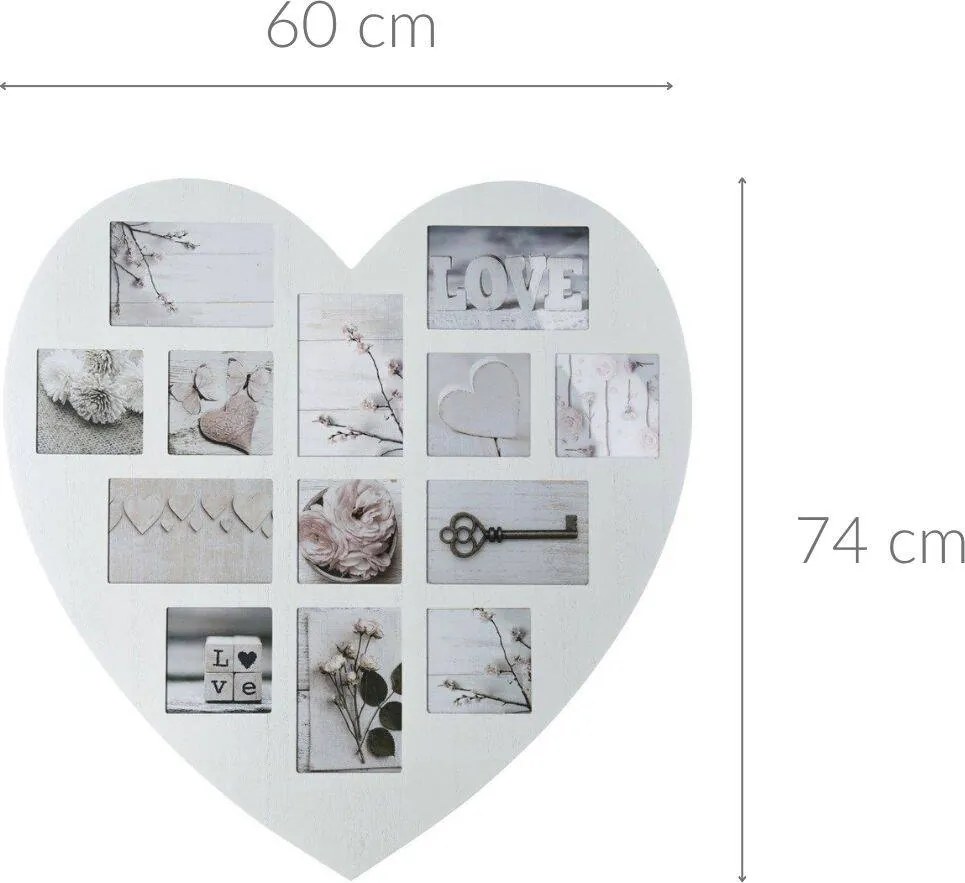 Fotorámeček SRDCE, bílé, 13 fotek