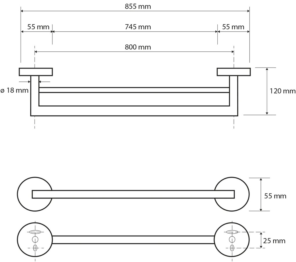 Sapho, X-ROUND Dvojitý držák na ručníky 855mm, chrom