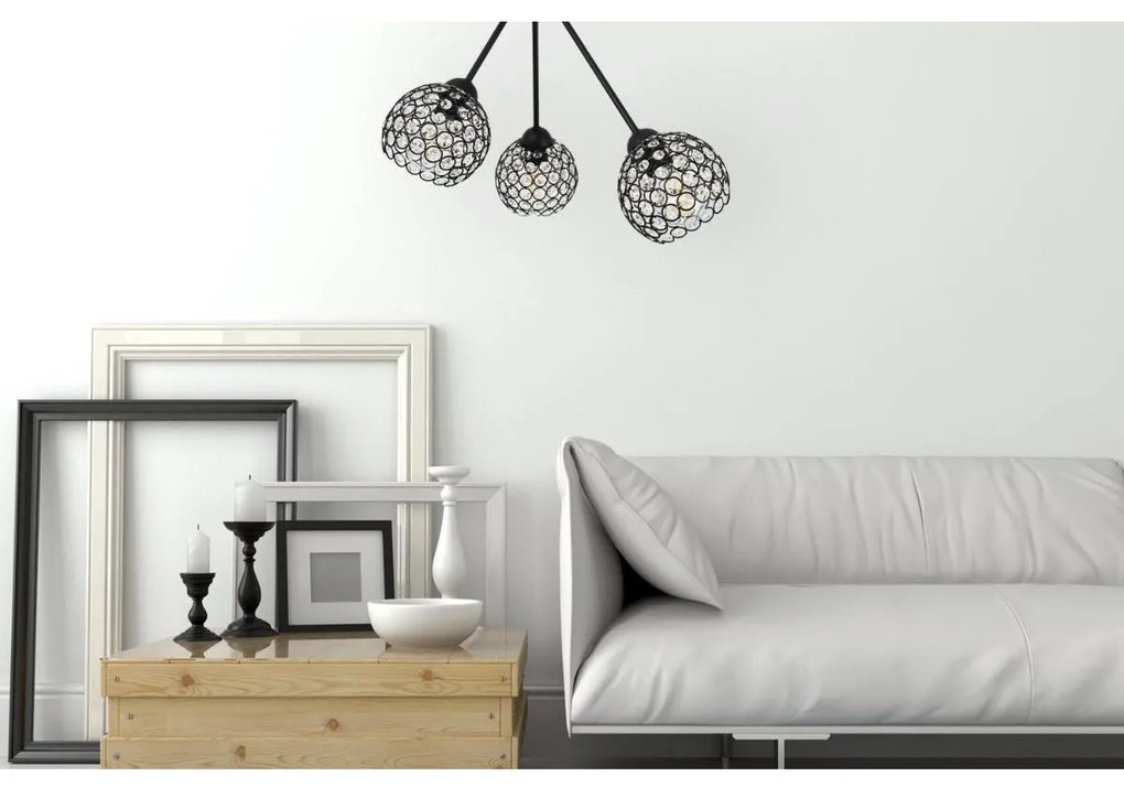 Stropní svítidlo Crystal Trio, 3x černé křišťálové stínítko