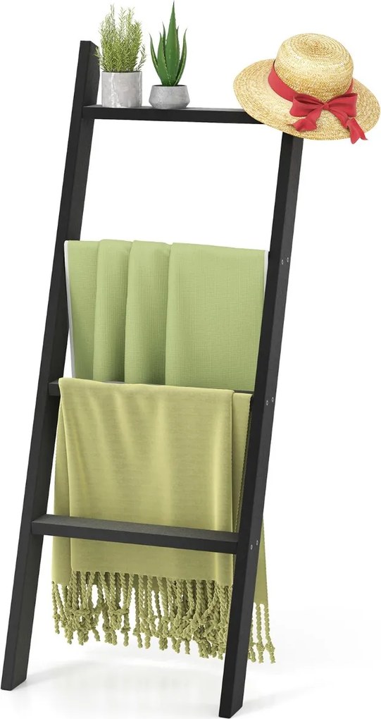 Costway Držák ručníků 4patrový stropní žebřík ze dřeva – 50 × 7,5 × 136,7 cm