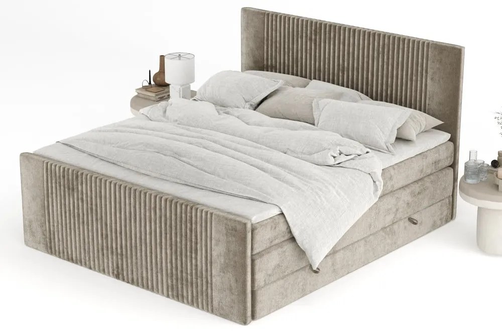 Světle hnědá boxspring postel s úložným prostorem 140x200 cm Bergamo – Maison de Rêve