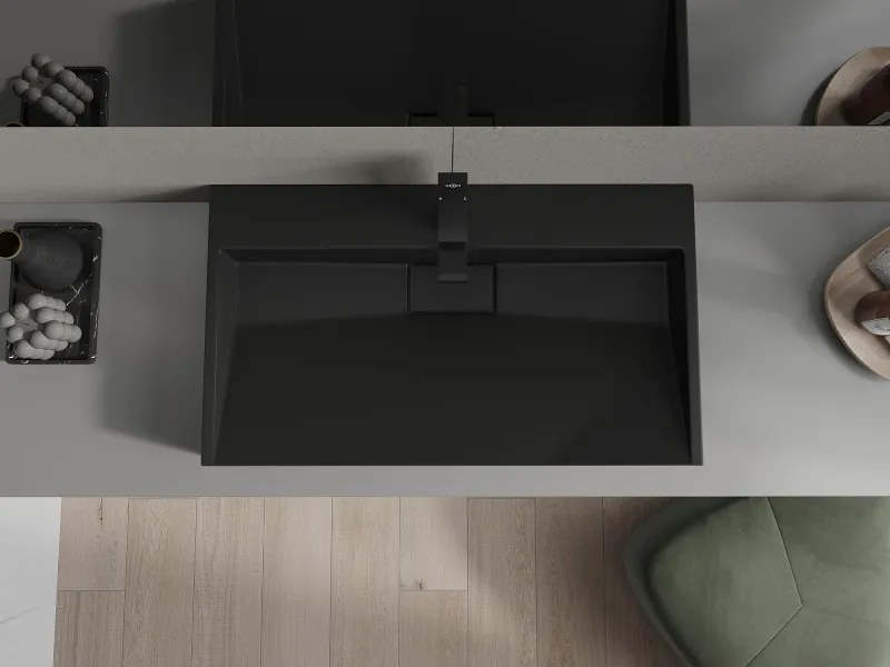 Mexen Ava, umyvadlo na desku z konglomerátu 1/O 80 x 46 cm, černá matná, 23018071