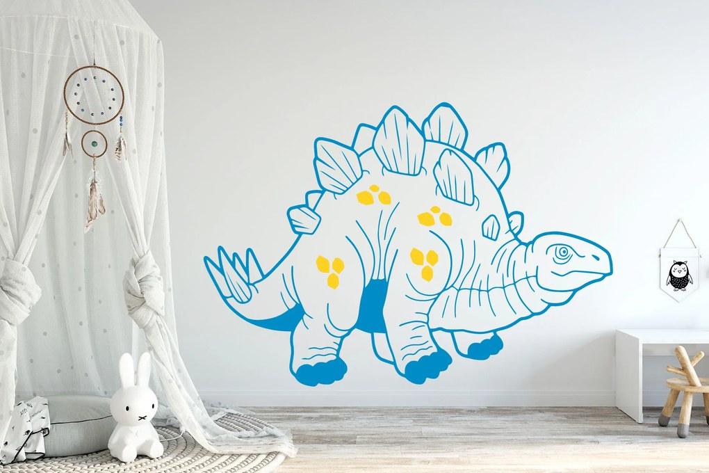 Lepy.cz Samolepka na zeď Dino svět - Stegosaurus Velikost (šířka x výška): l10x75cm, Kombinace barev sety: Ledová modrá + lipová zelená